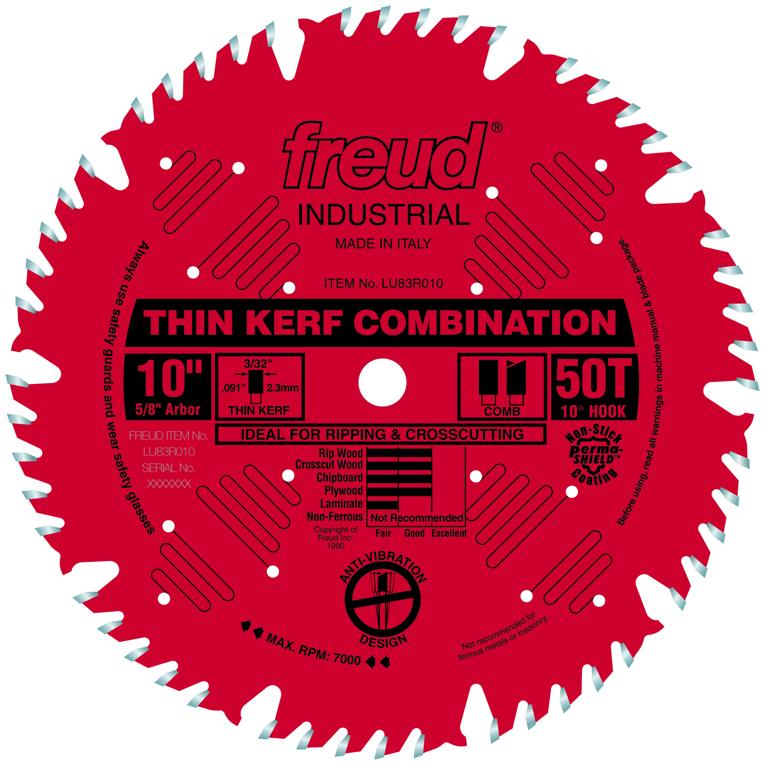 Freud LU83R010 Finish Red Circular Saw Blade 10" x 5/8" Bore x 50 Tooth ...